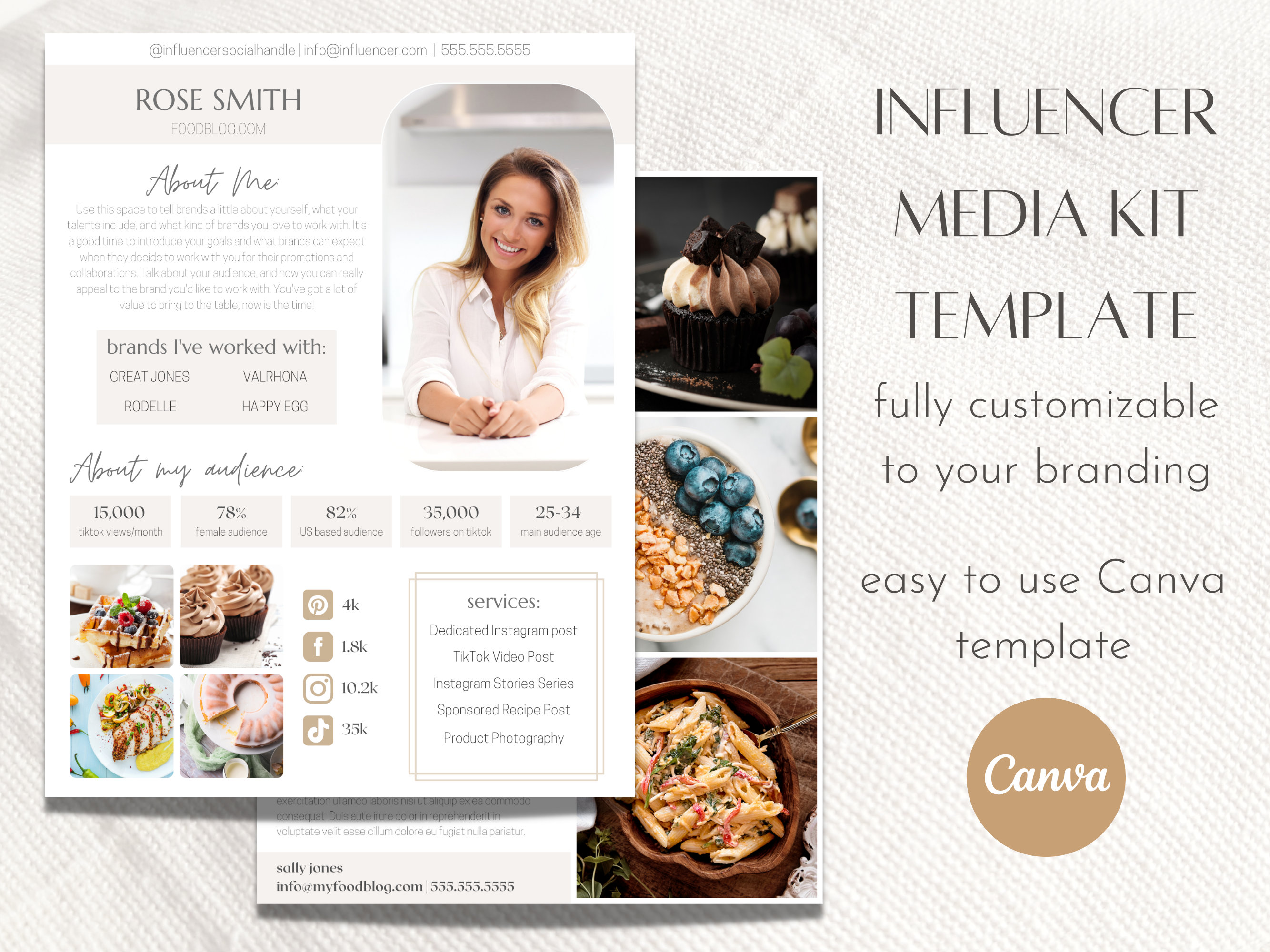 Food Blogger Media Kit Template | Influencer Media Kit Template | One ...