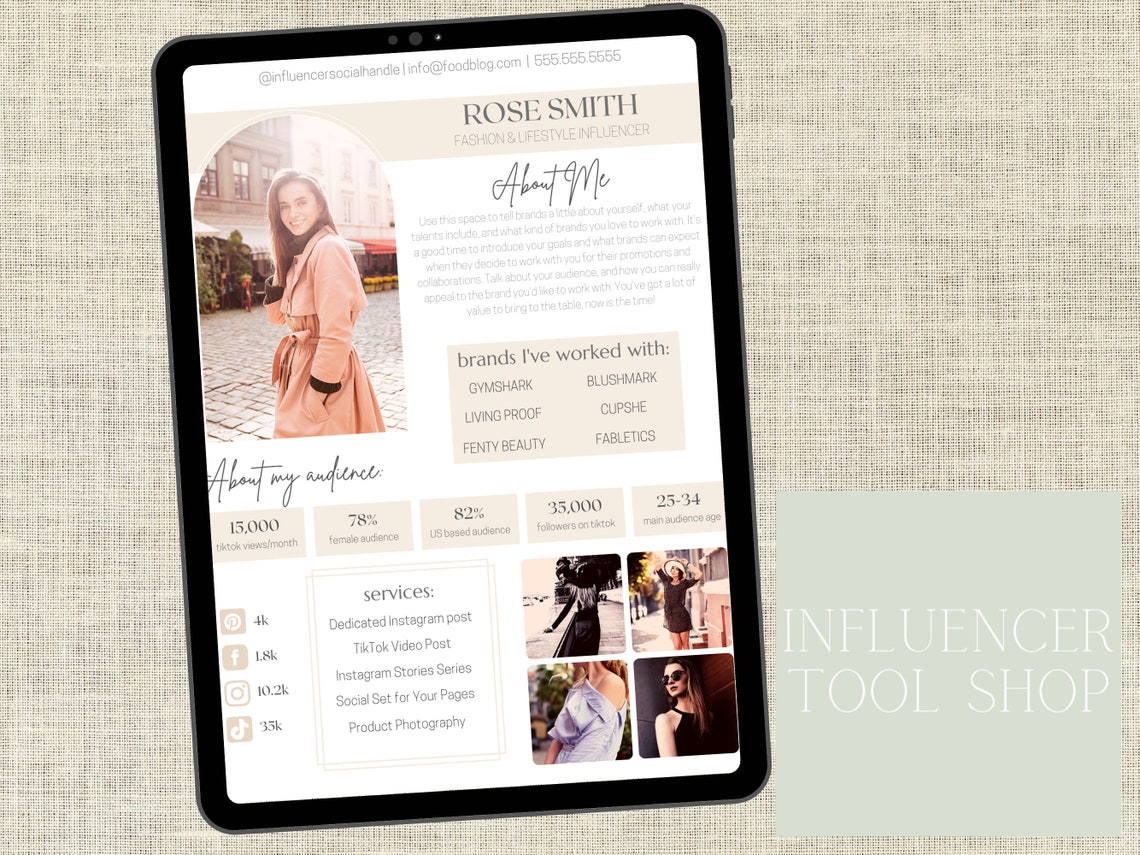 Influencer Media Kit Template | One Page Media Kit Template | Editable ...