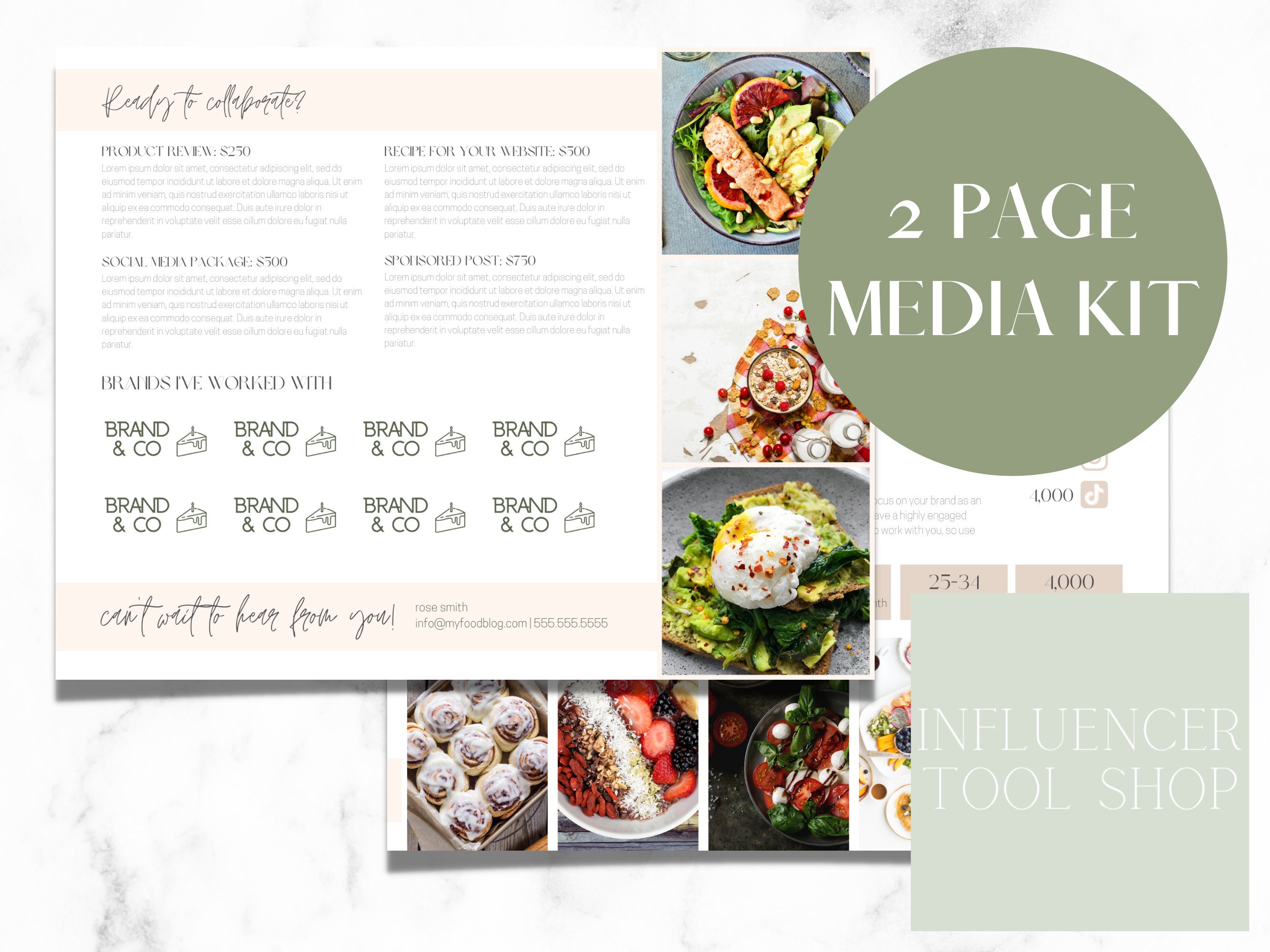 Horizontal Food Blogger Media Kit Template Influencer Media Kit ...