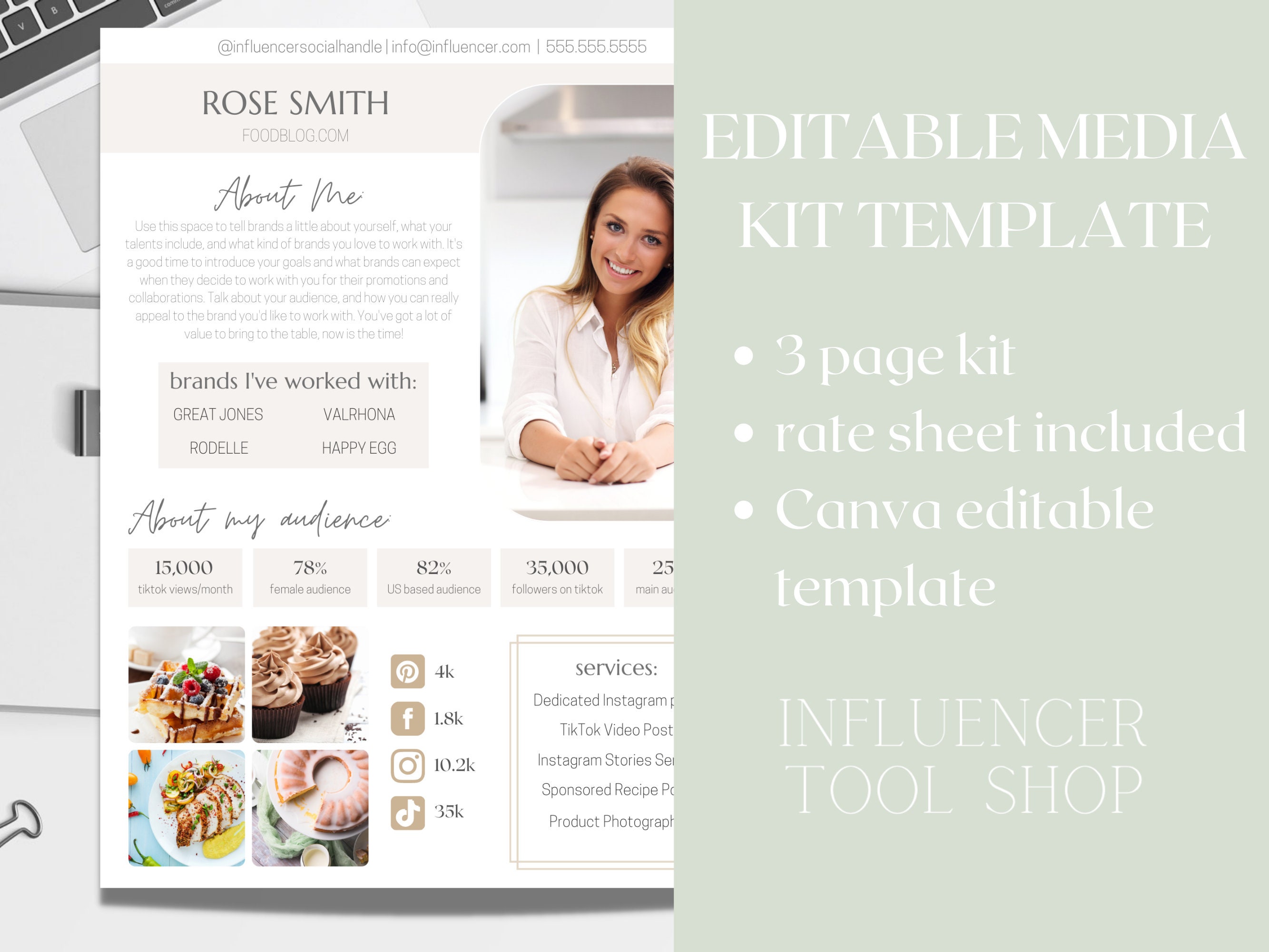 Food Blogger Media Kit Template | Influencer Media Kit Template | One ...