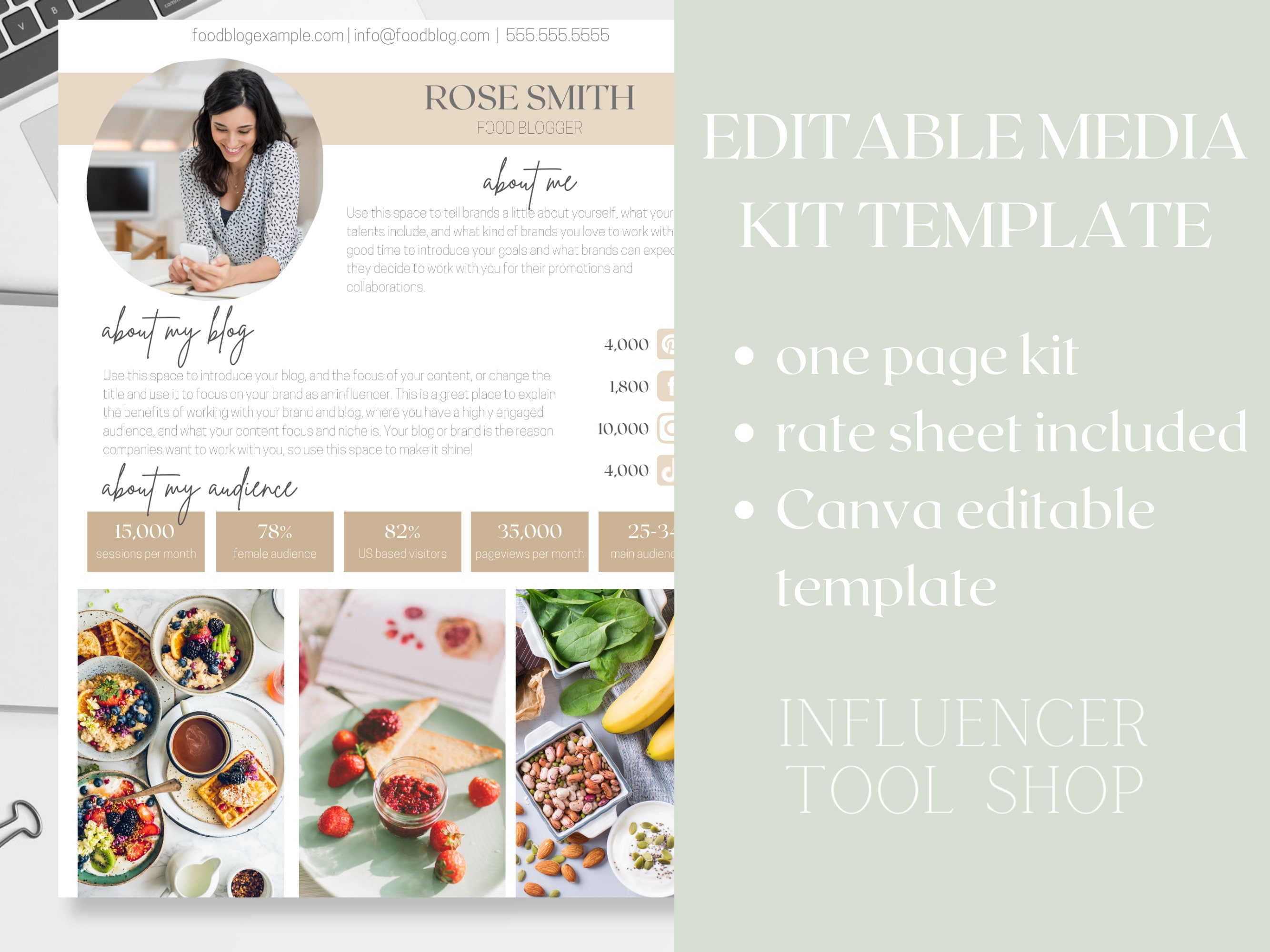 Food Blogger Media Kit Template Influencer Media Kit Template One Page ...