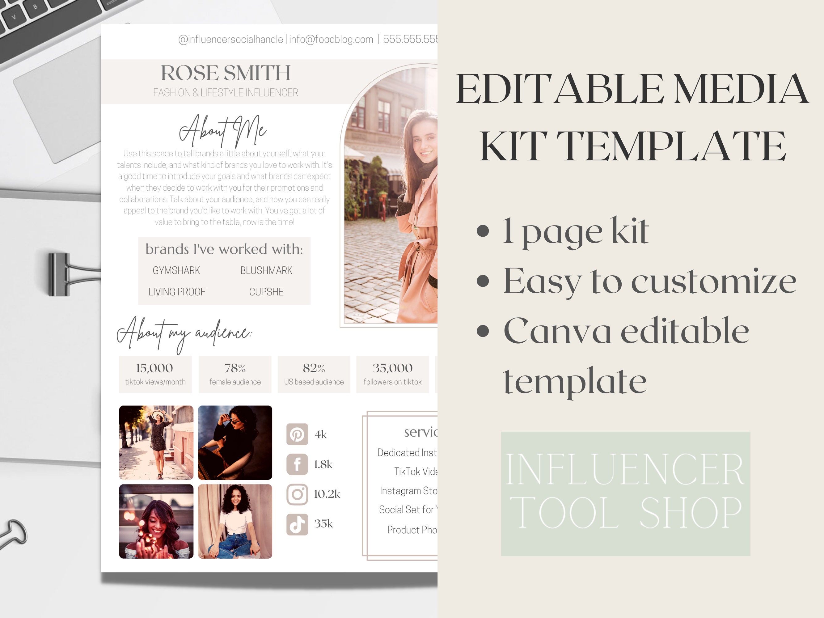 Influencer Media Kit Template One Page Media Kit Template Editable Media Kit Template Media ...