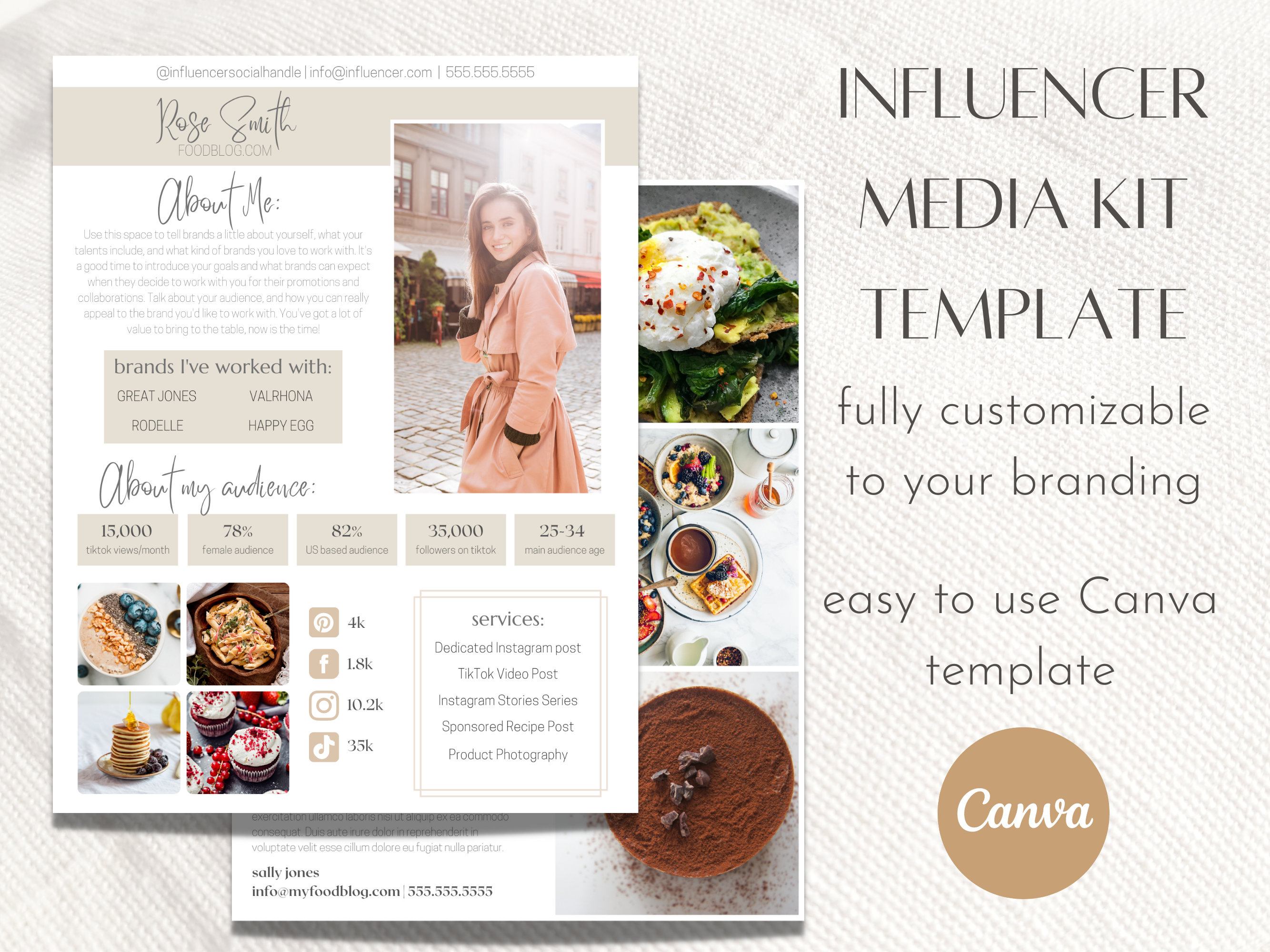 Food Blogger Media Kit Template | Influencer Media Kit Template | One ...