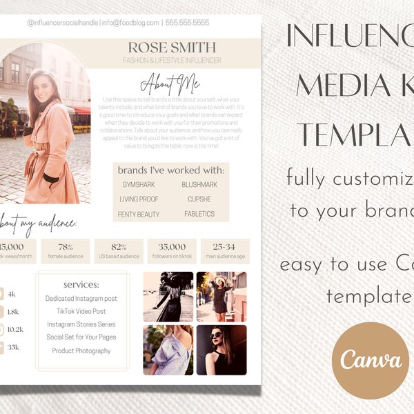 Influencer Media Kit Template One Page Media Kit Template Editable ...