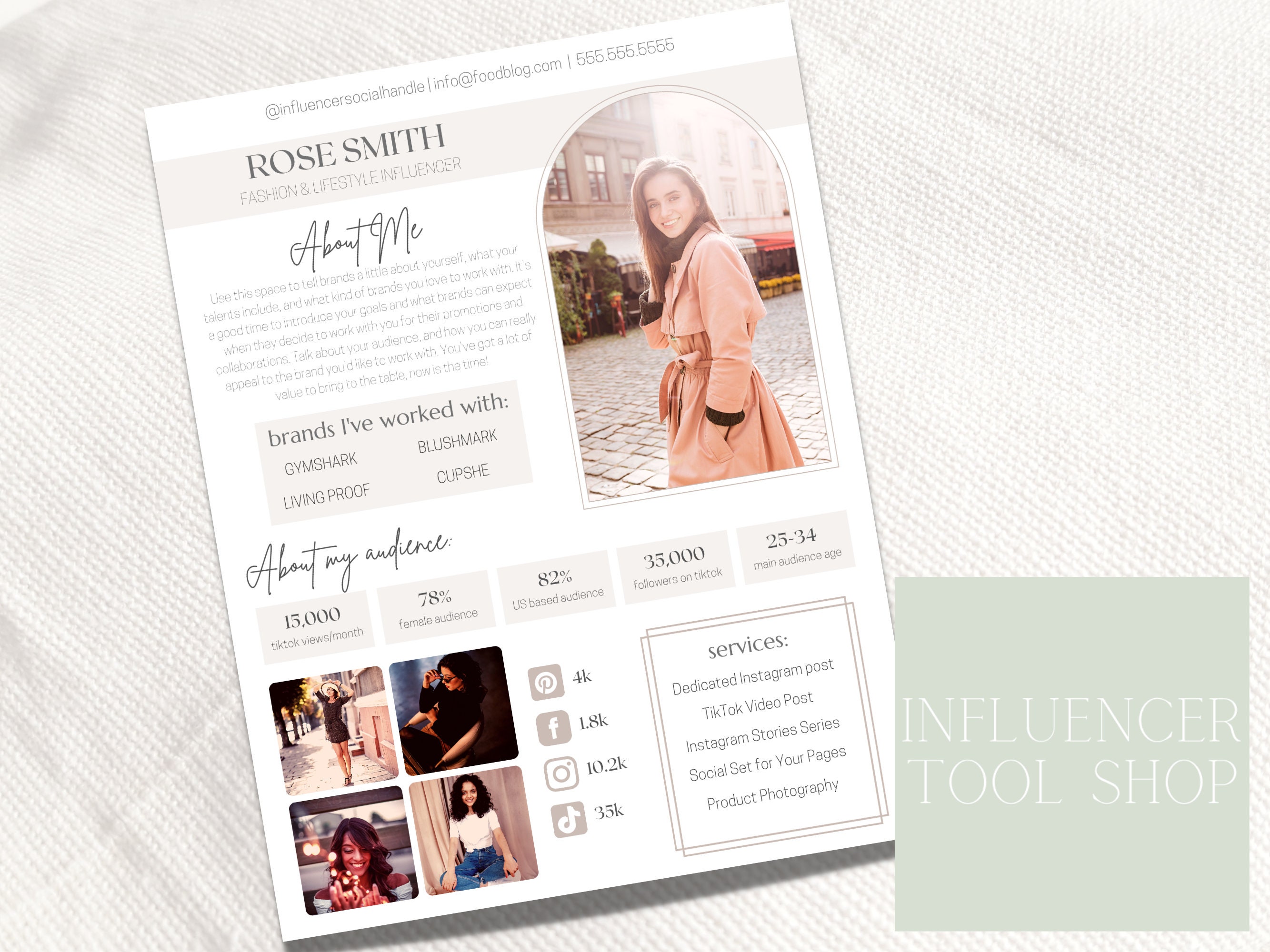 Influencer Media Kit Template One Page Media Kit Template Editable Media Kit Template Media ...