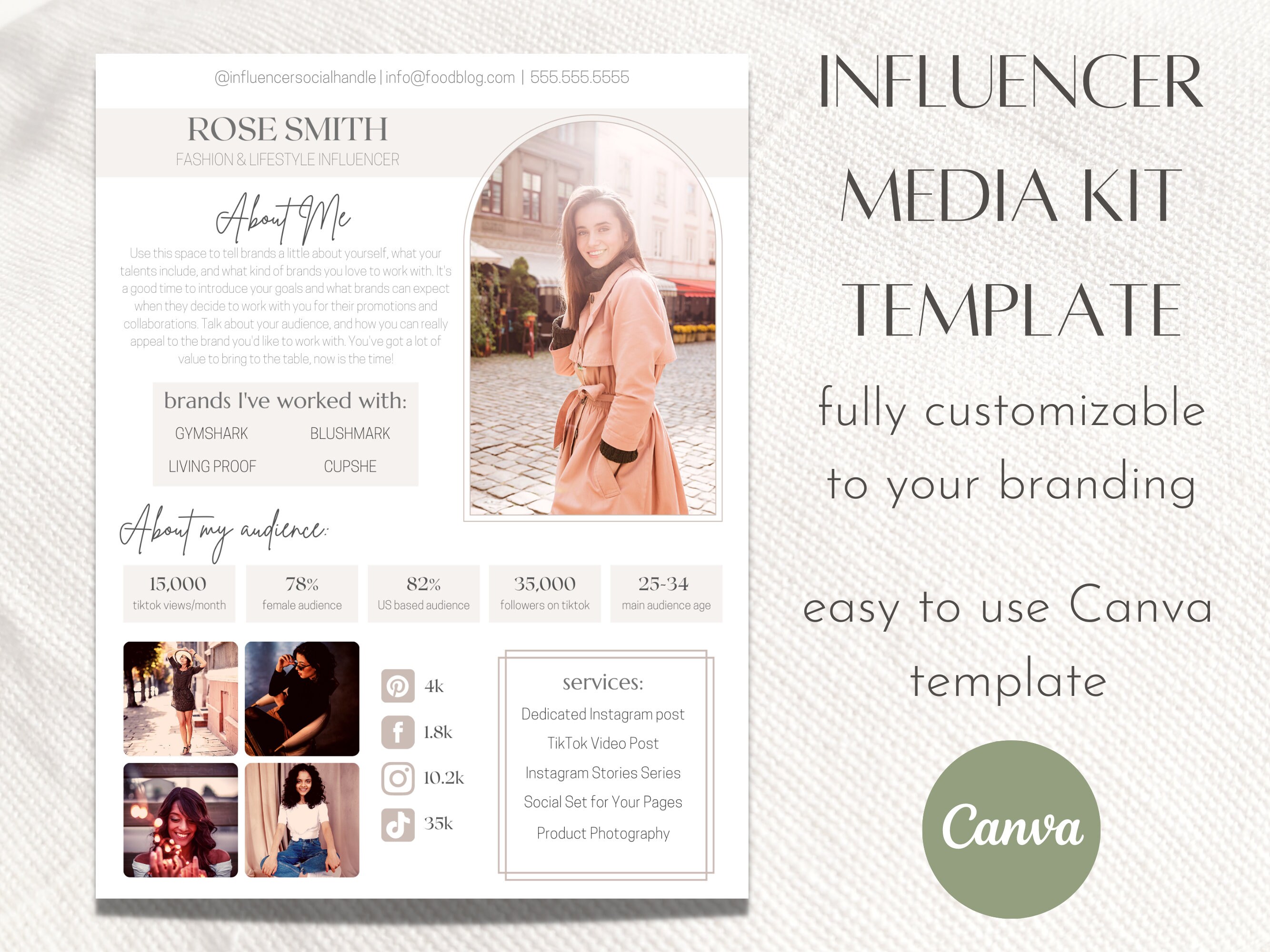 Influencer Media Kit Template One Page Media Kit Template Editable ...