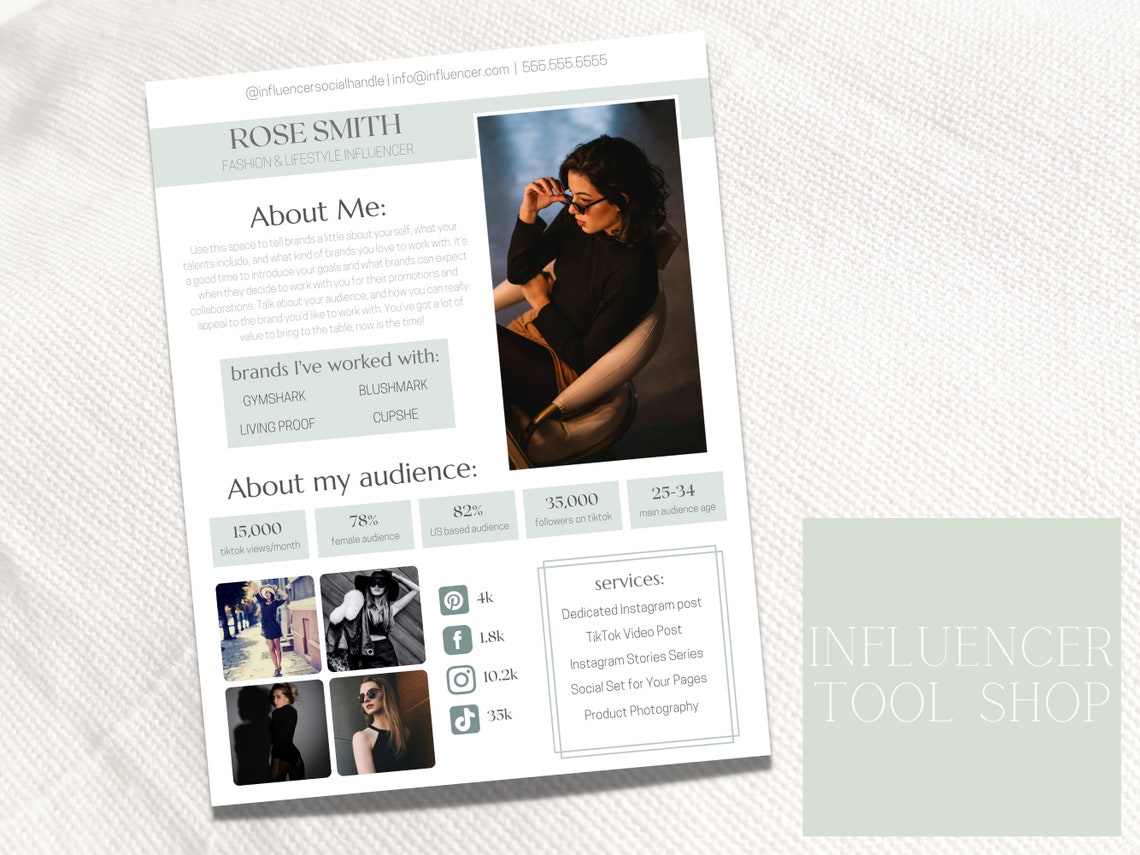 Influencer Media Kit Template One Page Media Kit Template Editable ...