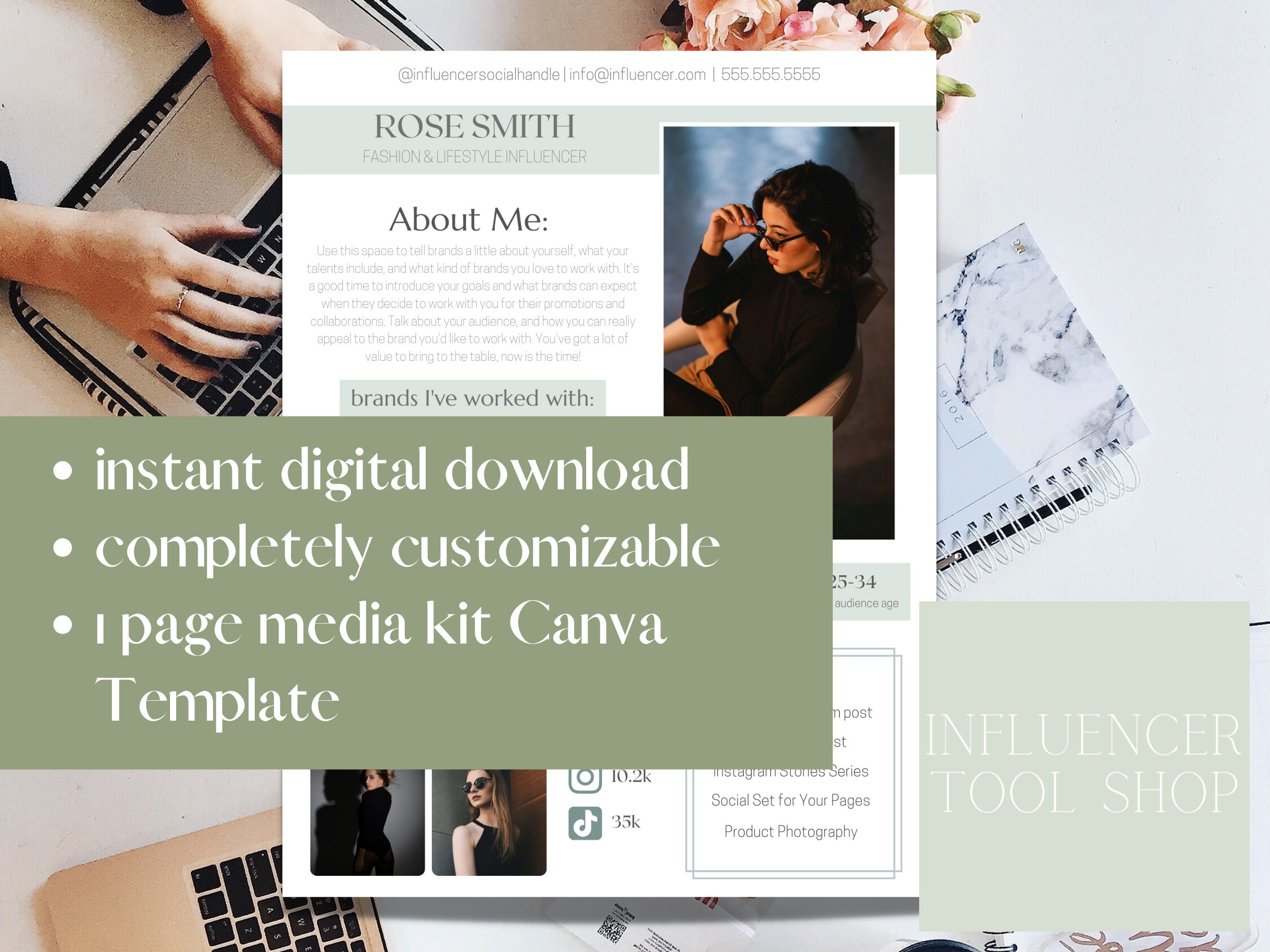 Influencer Media Kit Template | One Page Media Kit Template | Editable ...