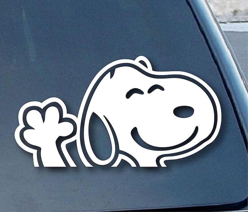 Snoopy Waving Car Decal – 8 Inch White Vinyl Sticker for Windows ...