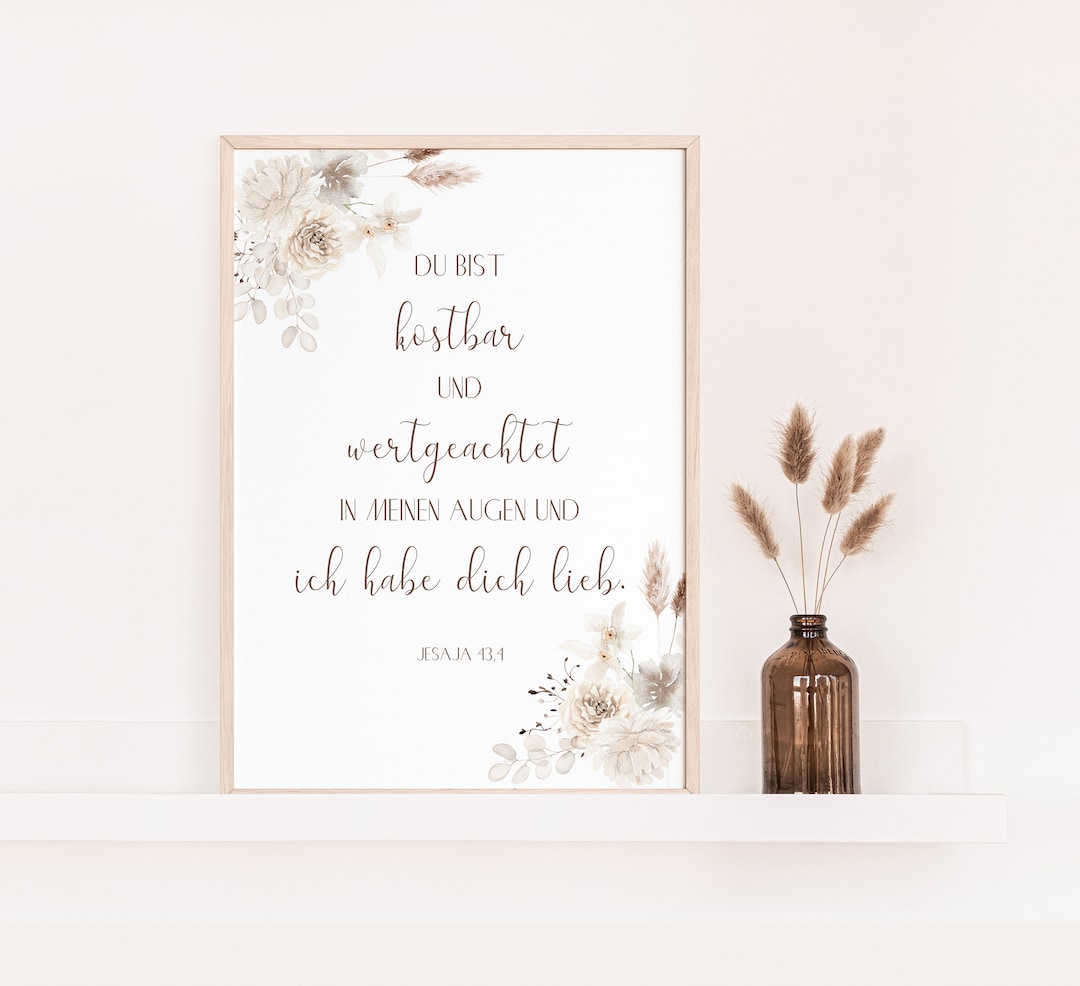 Christliches Poster mit Bibelvers | Jesaja 43,4 | Blumen - Etsy.de