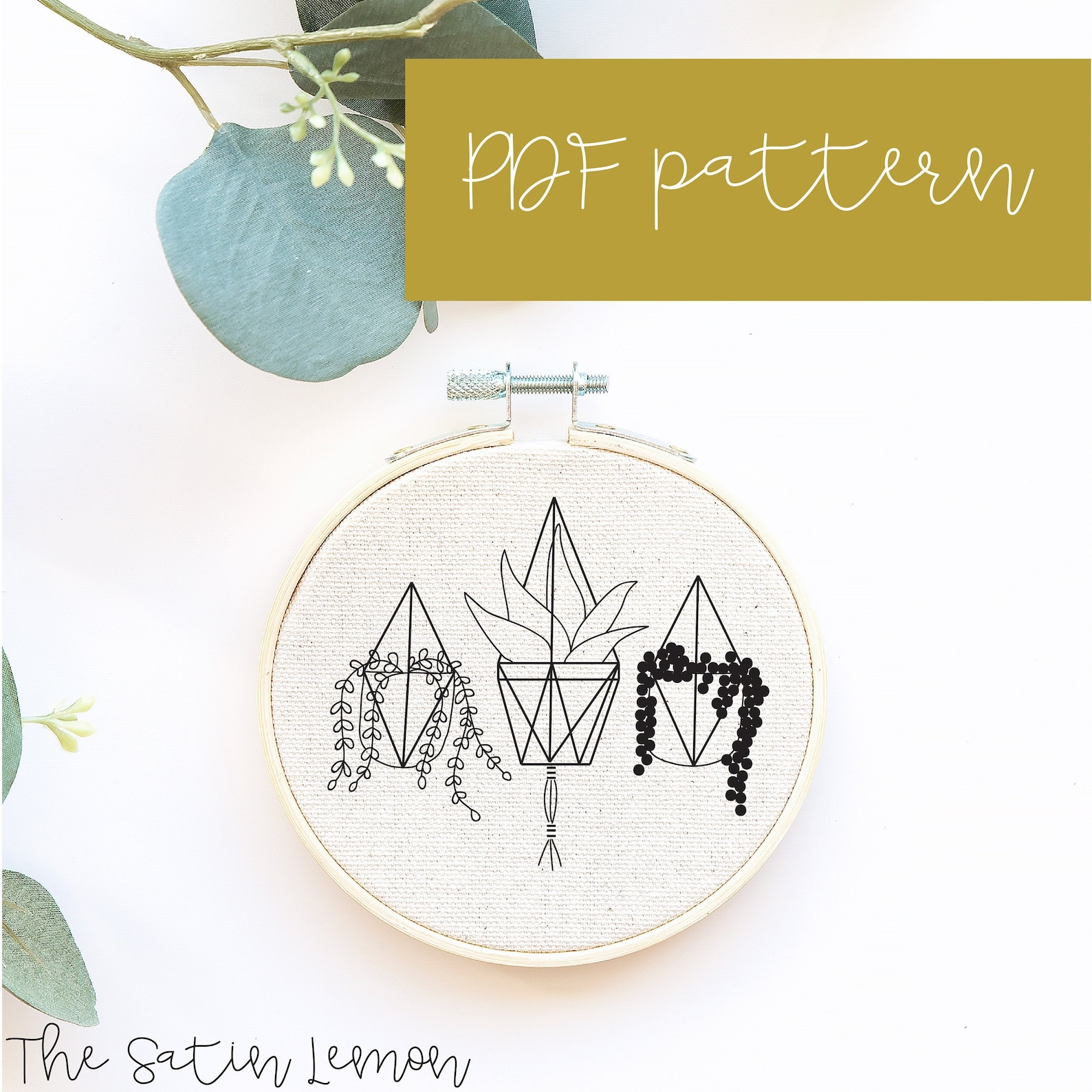 Hanging Plant Embroidery / Succulent / PDF Pattern / Digital Hand ...