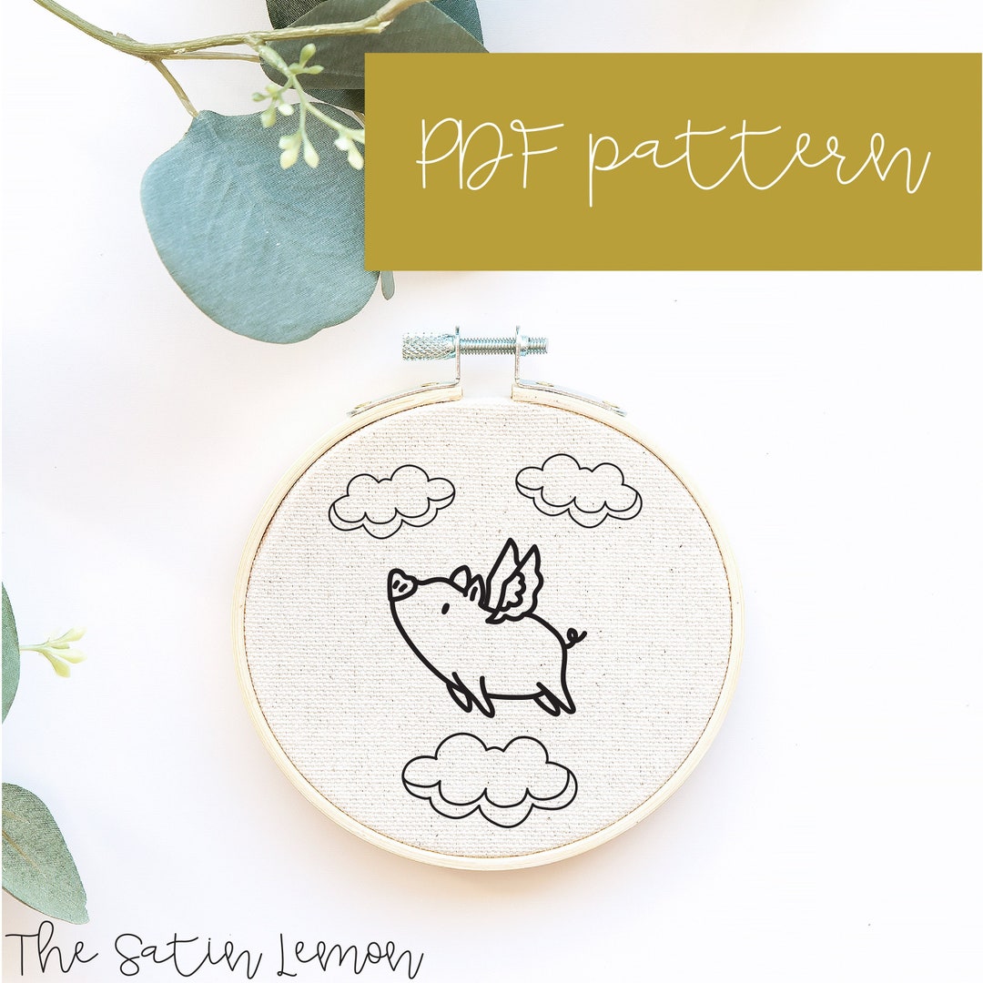 Flying Pig Embroidery / PDF Pattern / Digital Hand Embroidery / DIY ...
