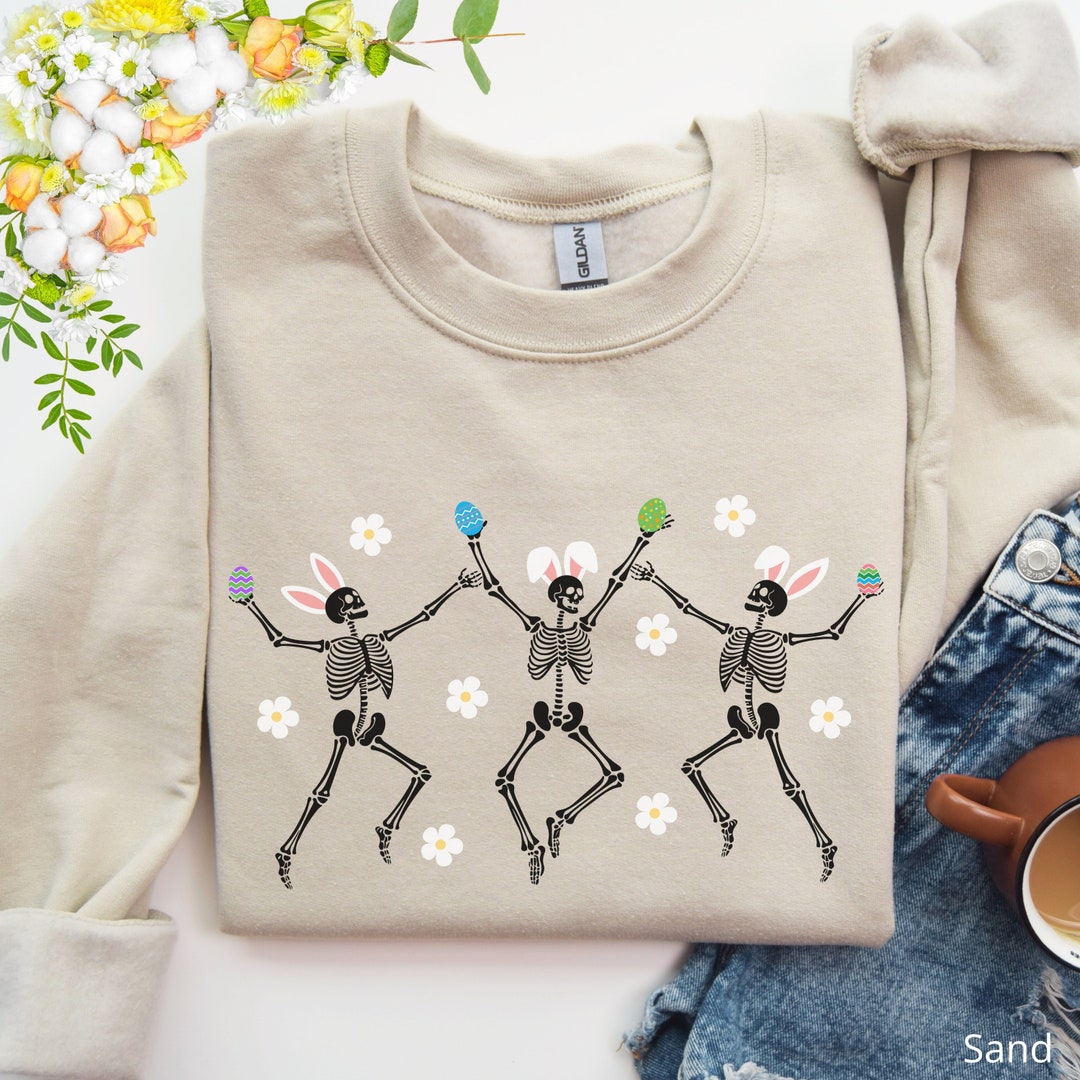 Easter Skeletons Sweatshirt Easter Cute Dancing Skellies Crewneck Funny ...