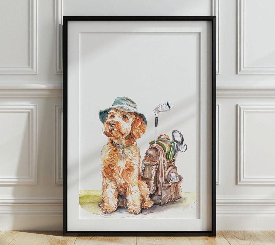 Goldendoodle Golf Art Print: Dog Playing Golf, Kid's Room Decor ...