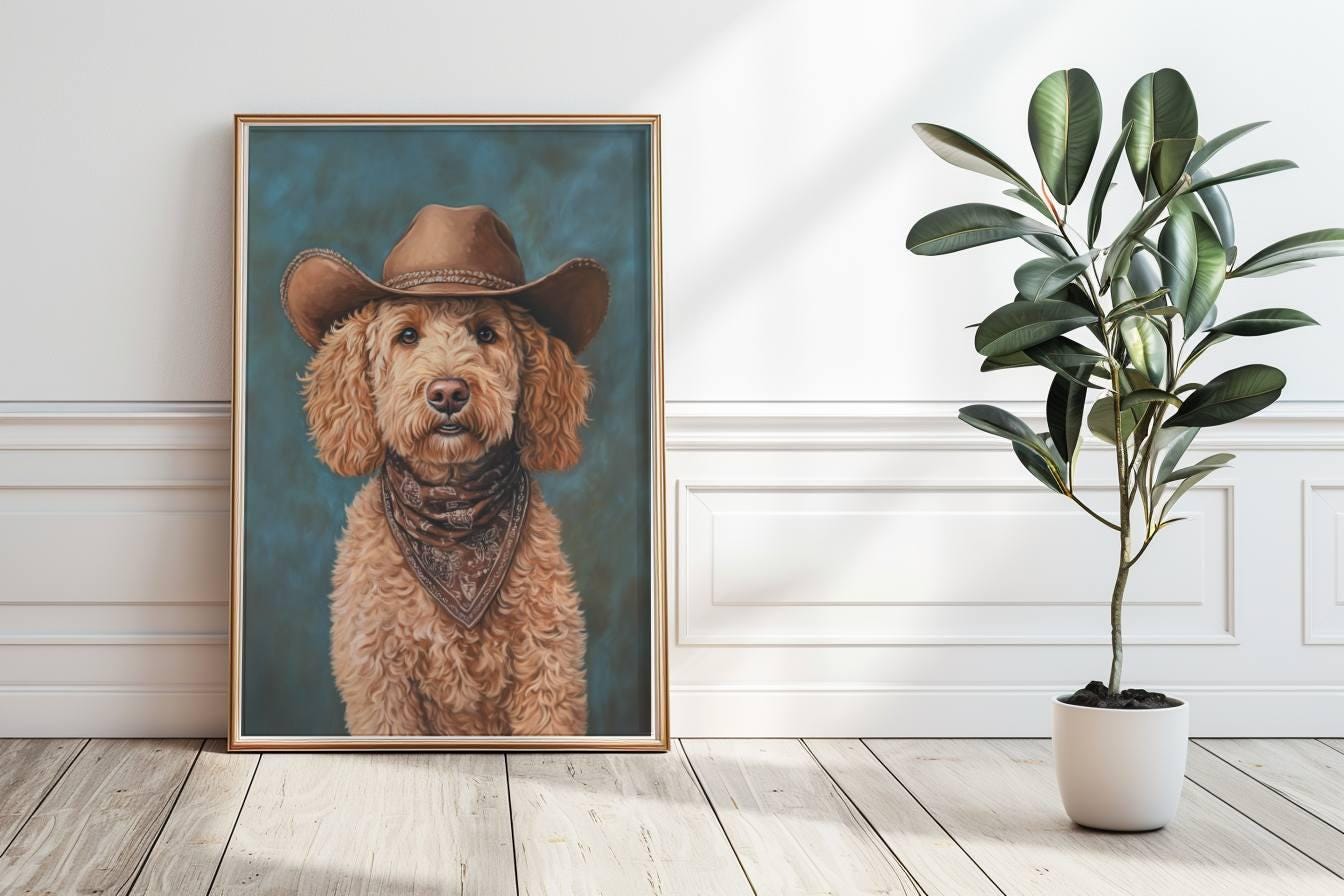 Goldendoodle Cowboy Hat Print, Goldendoodle Wall Art, Western Farmhouse ...