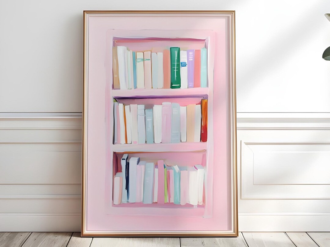 Pastel Book Stack Painting, Pink Reading Nook Wall Art Print, Girly ...
