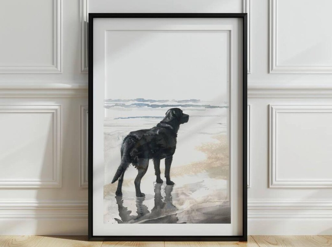 Black Labrador Retriever on the Beach Print, Labrador Wall Art, Gift ...