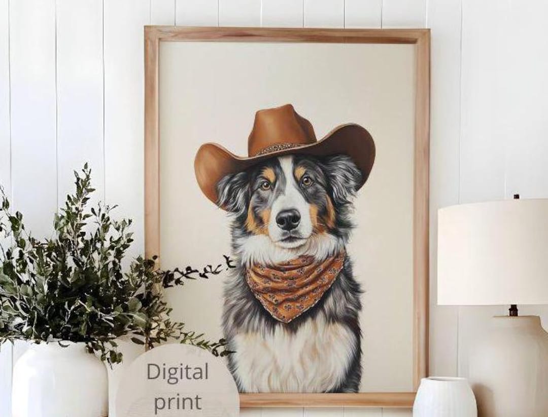 Australian Shepherd Cowboy Hat Print, Australian Shepherd Neutral Print ...
