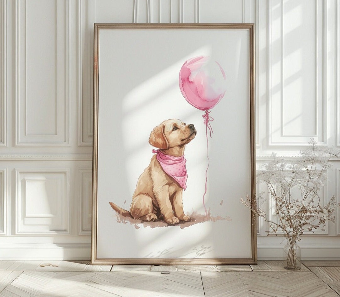 Labrador Retriever Print, Yellow Labrador With Pink Balloon, Puppy Wall ...