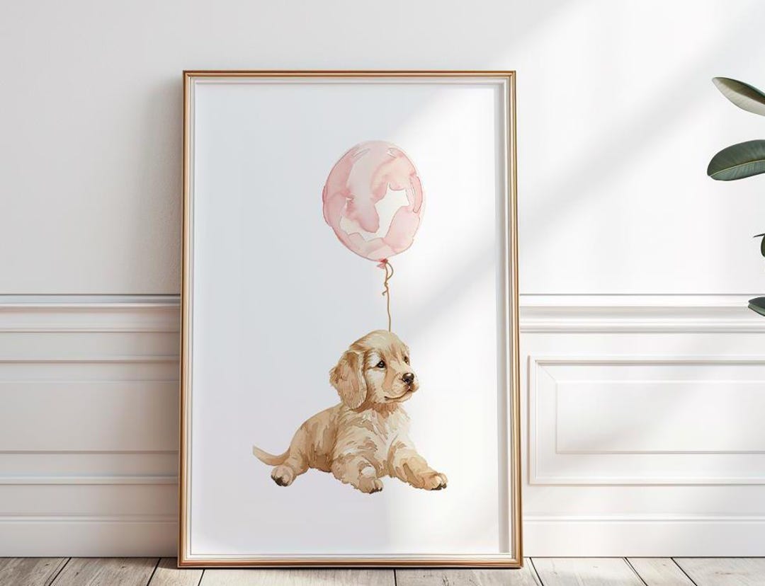 Labrador Retriever Print, Watercolor Yellow Labrador With Pink Balloon ...