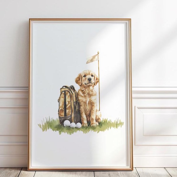 Golden Retriever Golf Poster - Etsy