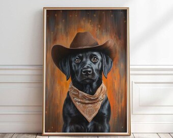 Black Labrador Cowboy Hat Print Poster Funny Dog Wall Art Nursery Wall ...