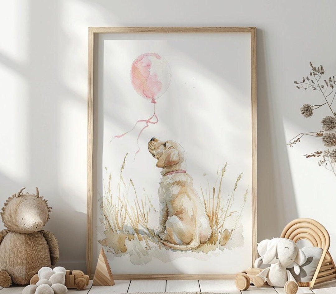 Labrador Retriever Print, Puppy Wall Art, Yellow Labrador With Pink ...