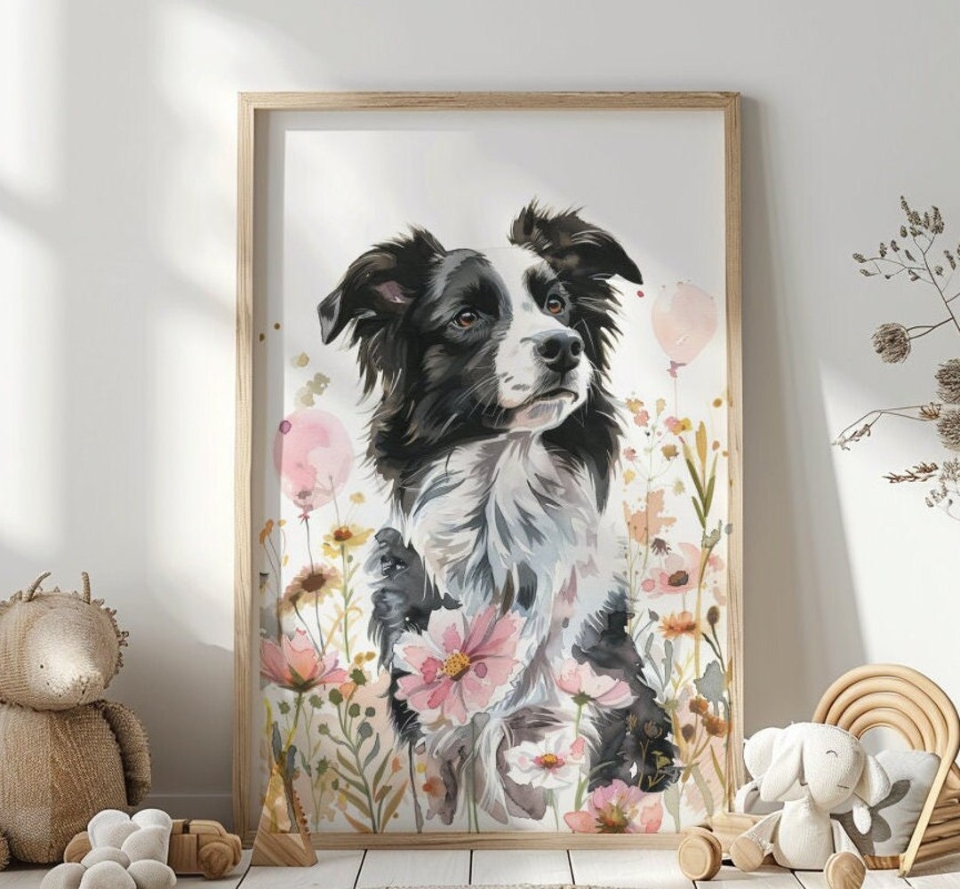 Border Collie Wall Art, Dog Nursery Print, Puppy Nursery Decor, Border ...