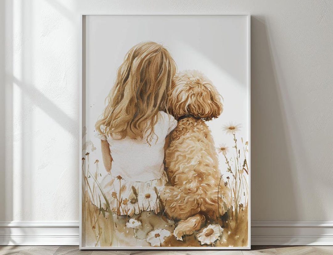 Goldendoodle Nursery Print, Girl and Dog Print, Goldendoodle Wall Art ...