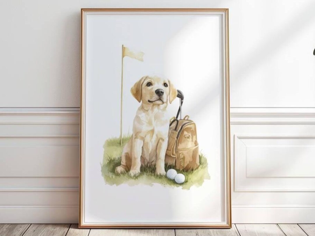 Labrador Retriever Golf Print, Yellow Labrador Art, Sport Nursery Art ...