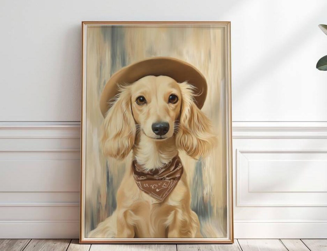 DACHSHUND Cowboy Print, Longhaired Cream Dachshund Wall Art, Cream ...