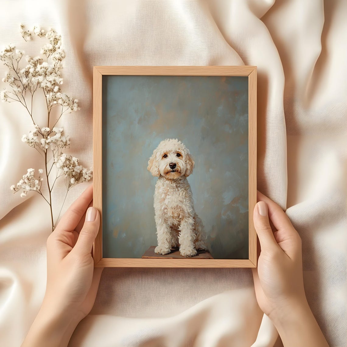 Goldendoodle Portrait, White Goldendoodle Art Print, Cream Doodle Oil ...
