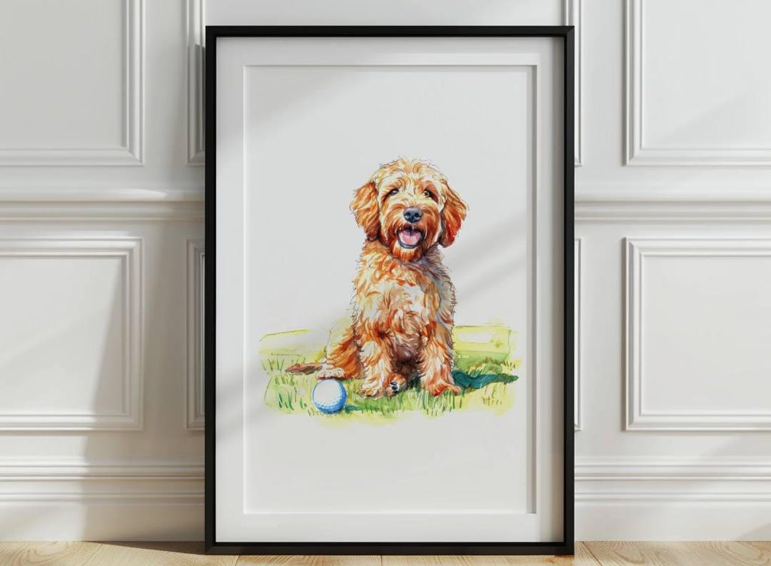 Goldendoodle Golf Print, Goldendoodle Golfing Wall Art, Dog Playing ...