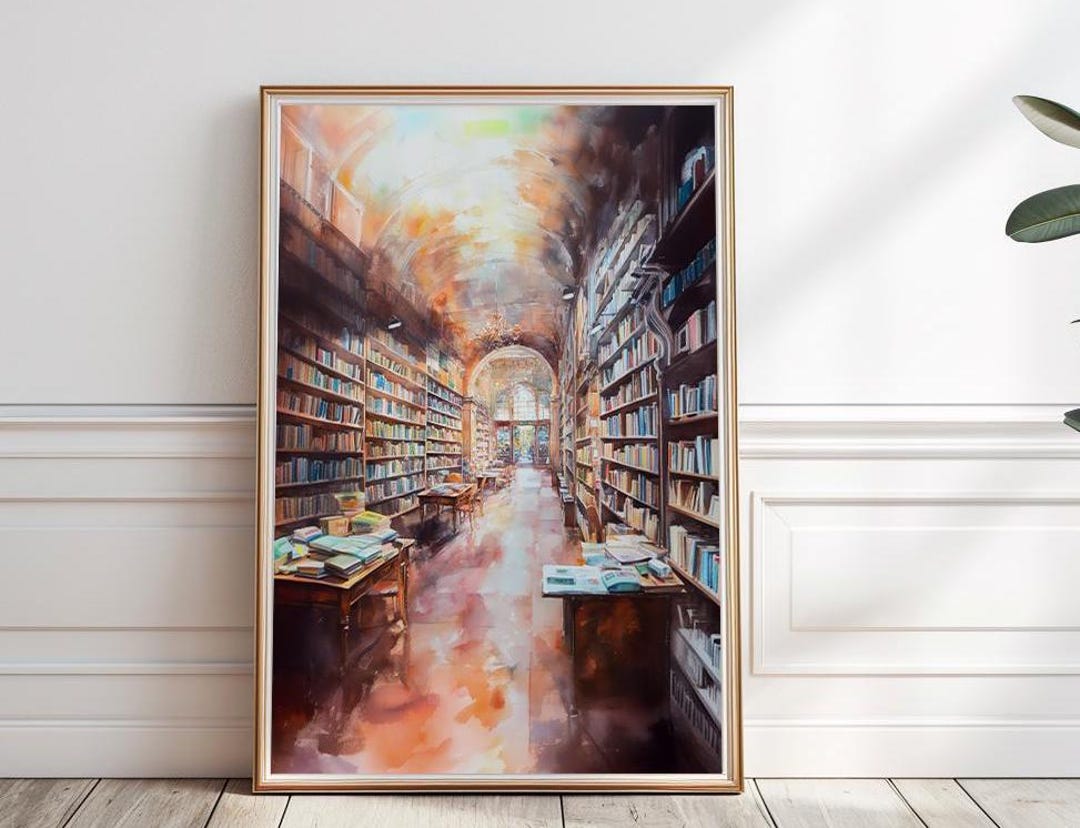 Bookstore Watercolor Painting, Library Art Print, Reading Nook Decor ...