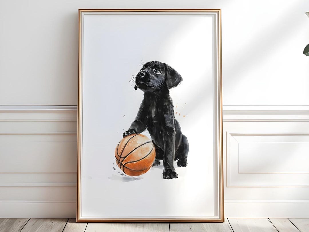 Labrador Basketball Nursery Print, Black Labrador Nursery Decor, Dogs ...