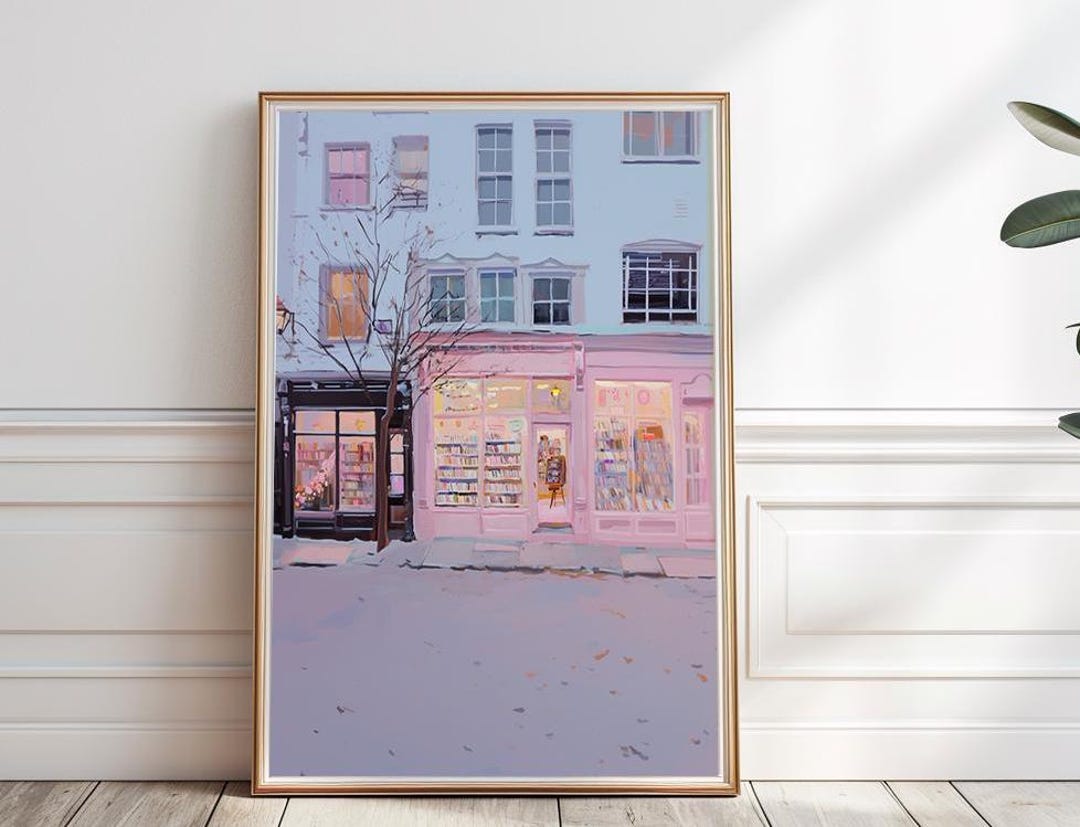 Winter Bookshop Wall Art, Pastel Reading Nook Print, Cozy Bookish Art ...