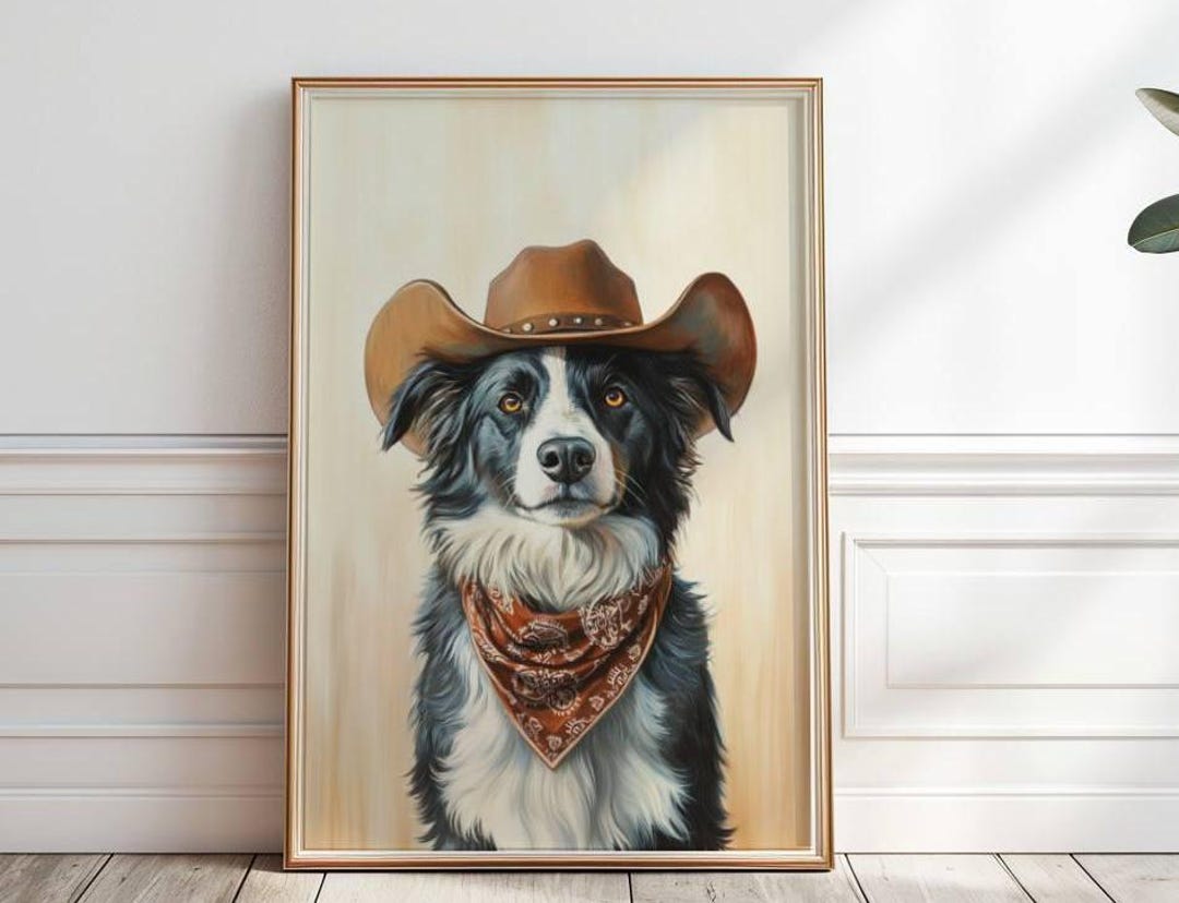 Border Collie Cowboy Hat Print, Border Collie Wall Art, Western Home ...
