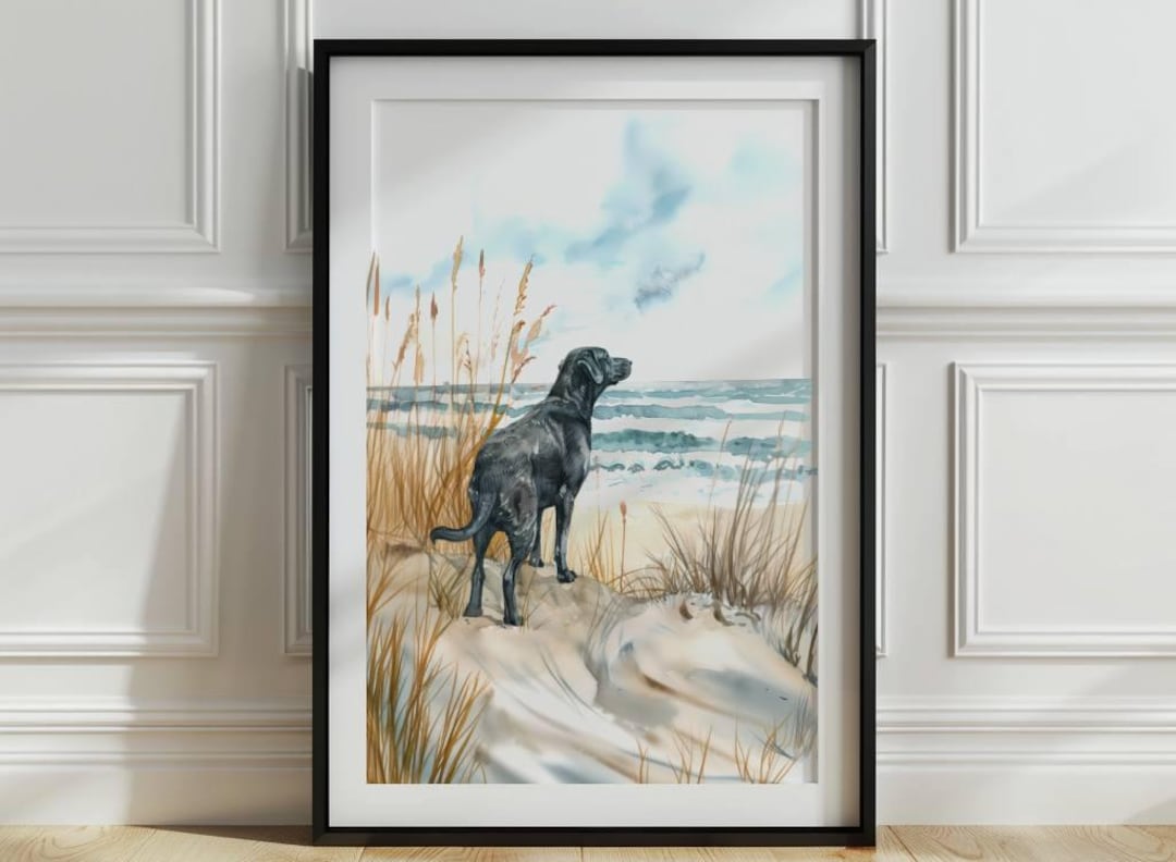 Black Labrador on the Beach Print, Labrador Wall Art, Gift for Dog ...