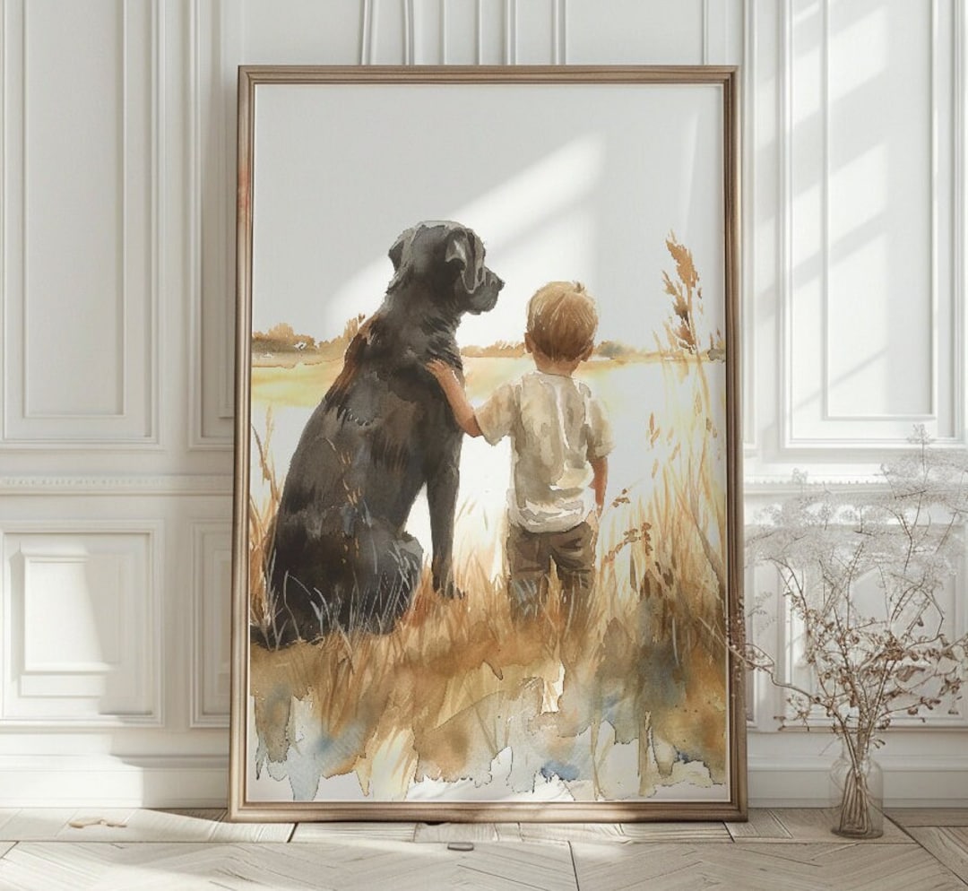 Labrador Retriever Nursery Print, Boy and Dog Print, Black Lababrador ...
