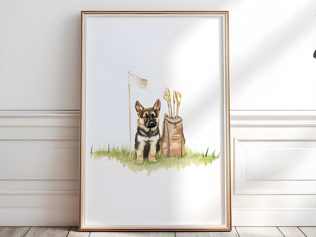 German Shepherd Golf Print, Shepherd Puppy Nursery Wall Art, German ...