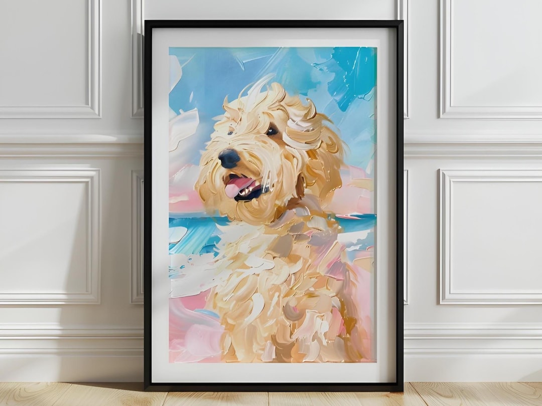 Goldendoodle Beach Wall Art, Pastel Goldendoodle Print, Goldendoodle ...