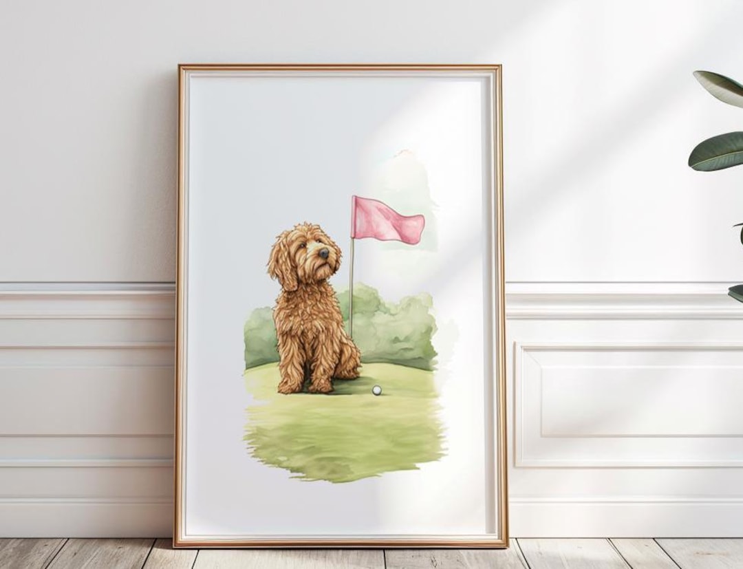 Chocolate Goldendoodle Golf Print: Dog Nursery Wall Art (digital ...