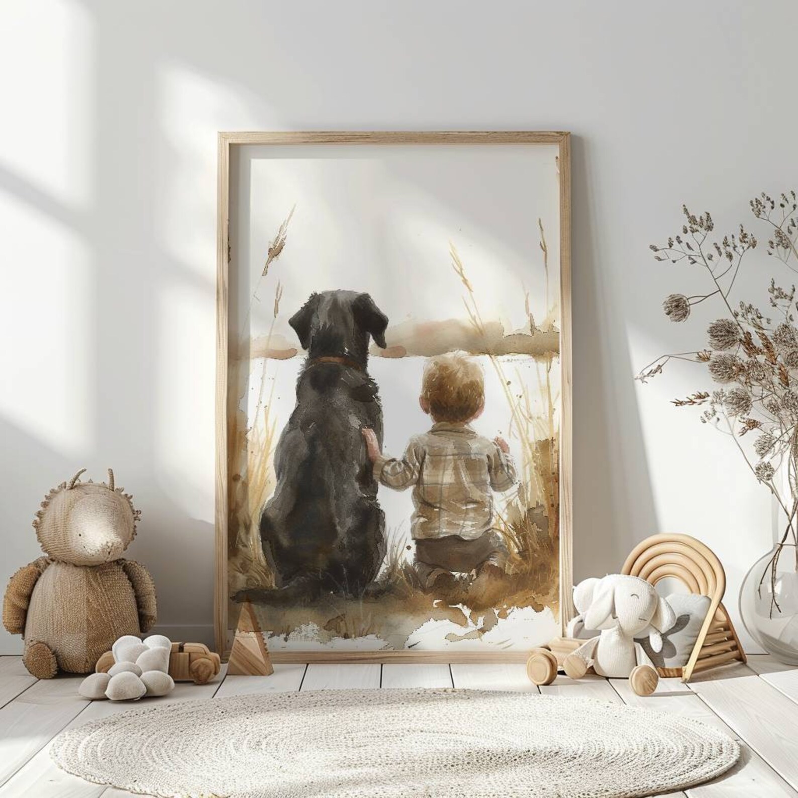 Labrador Retriever Nursery Print, Boy and Dog Print, Watercolor Black ...