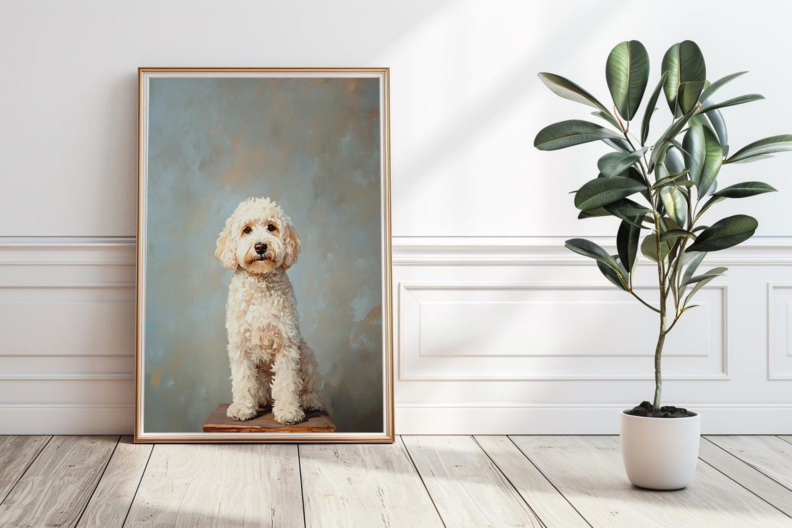 Goldendoodle Portrait, White Goldendoodle Art Print, Cream Doodle Oil ...