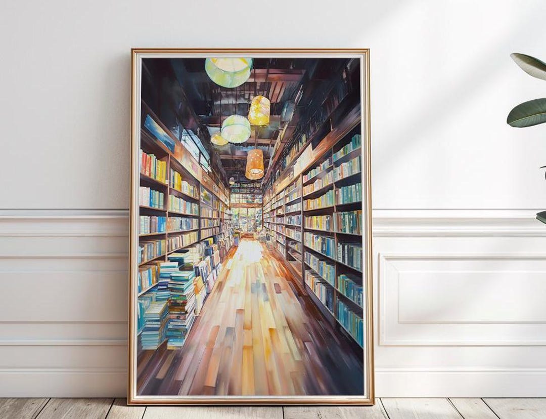 Bookstore Watercolor Painting, Library Art Print, Reading Nook Decor ...