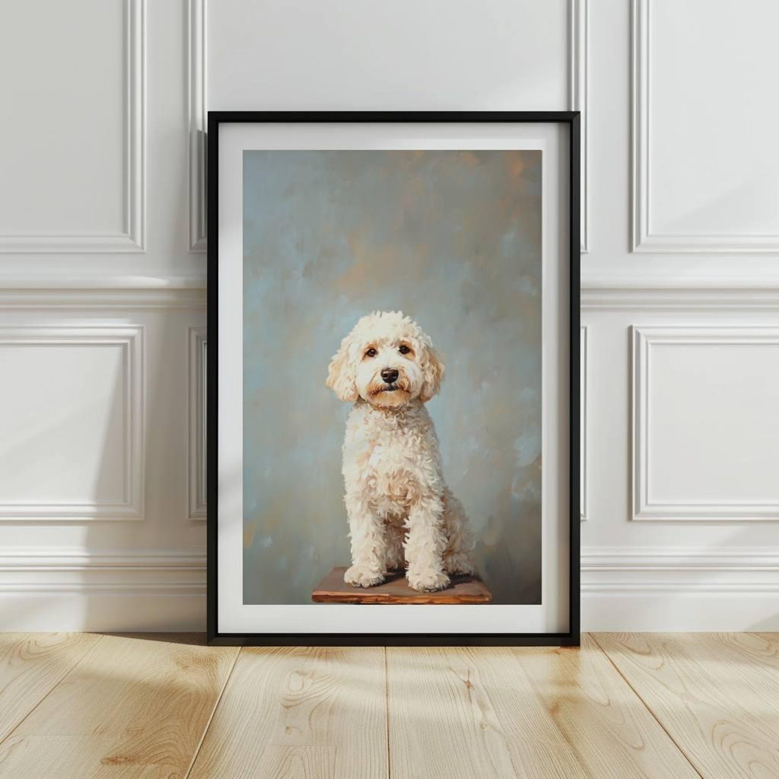 Goldendoodle Portrait, White Goldendoodle Art Print, Cream Doodle Oil ...