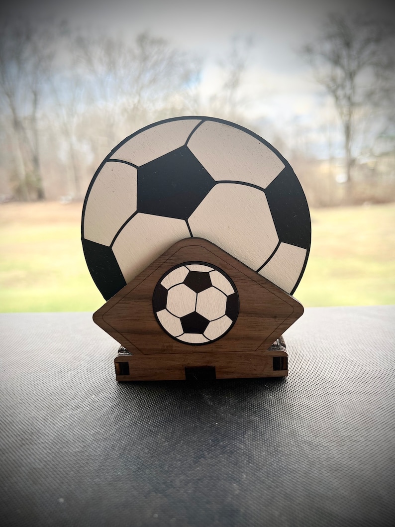 Original Soccer Ball Coaster Set Plus Holder SVG Lightburn Instant ...