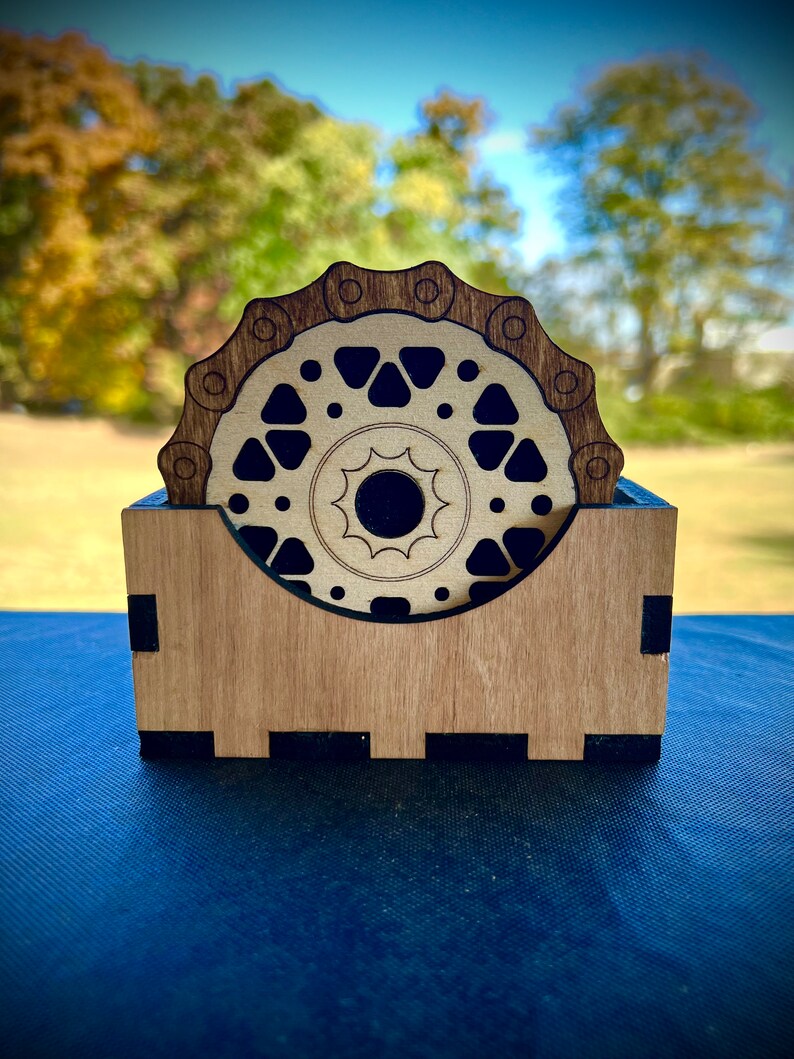 Original Laser Cut File 3 Wooden Coaster Holders and 6 Chain & Sprocket ...