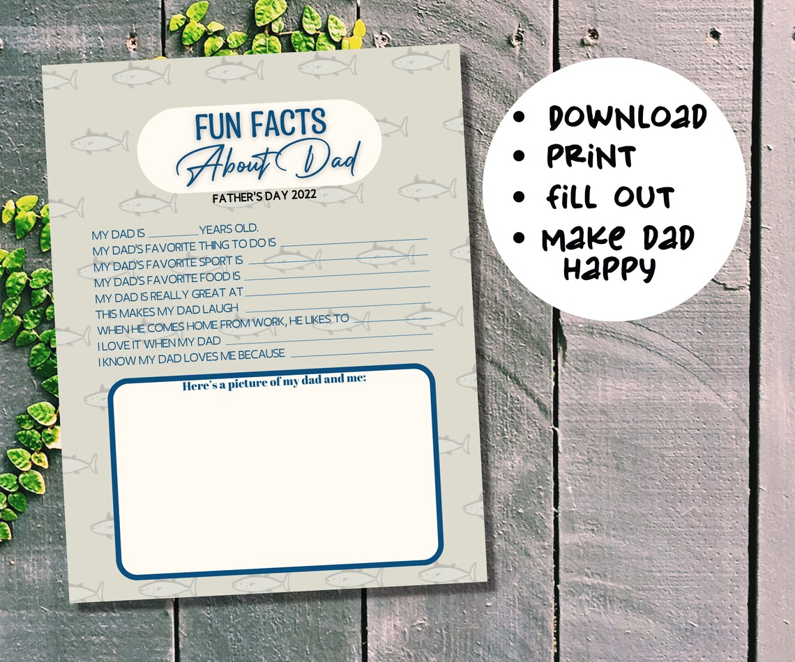 Father's Day Gift From Kids, Fun Facts About Dad, Printable Father's ...