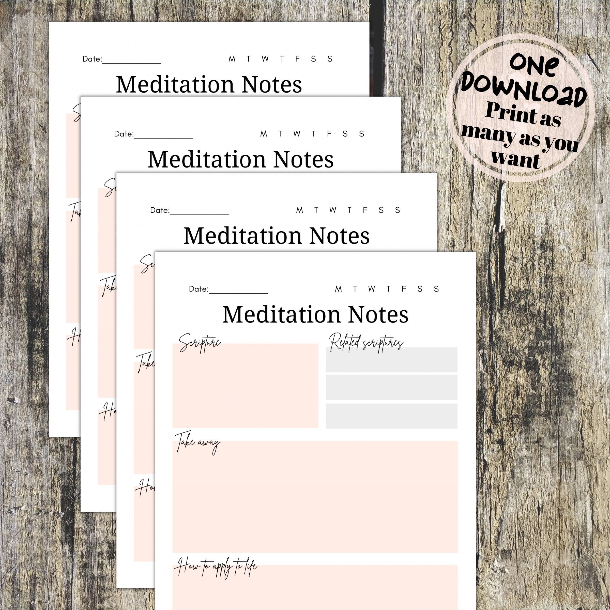 Meditation Notes, Bible Study Worksheet, Christian Printables ...